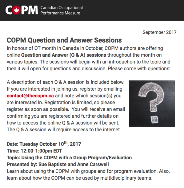 COPM Question and Answer Sessions | COPM